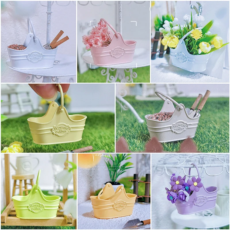 1:12 Весы Кукольный Домик Металлическая Корзина Для Цветов Садовый ...