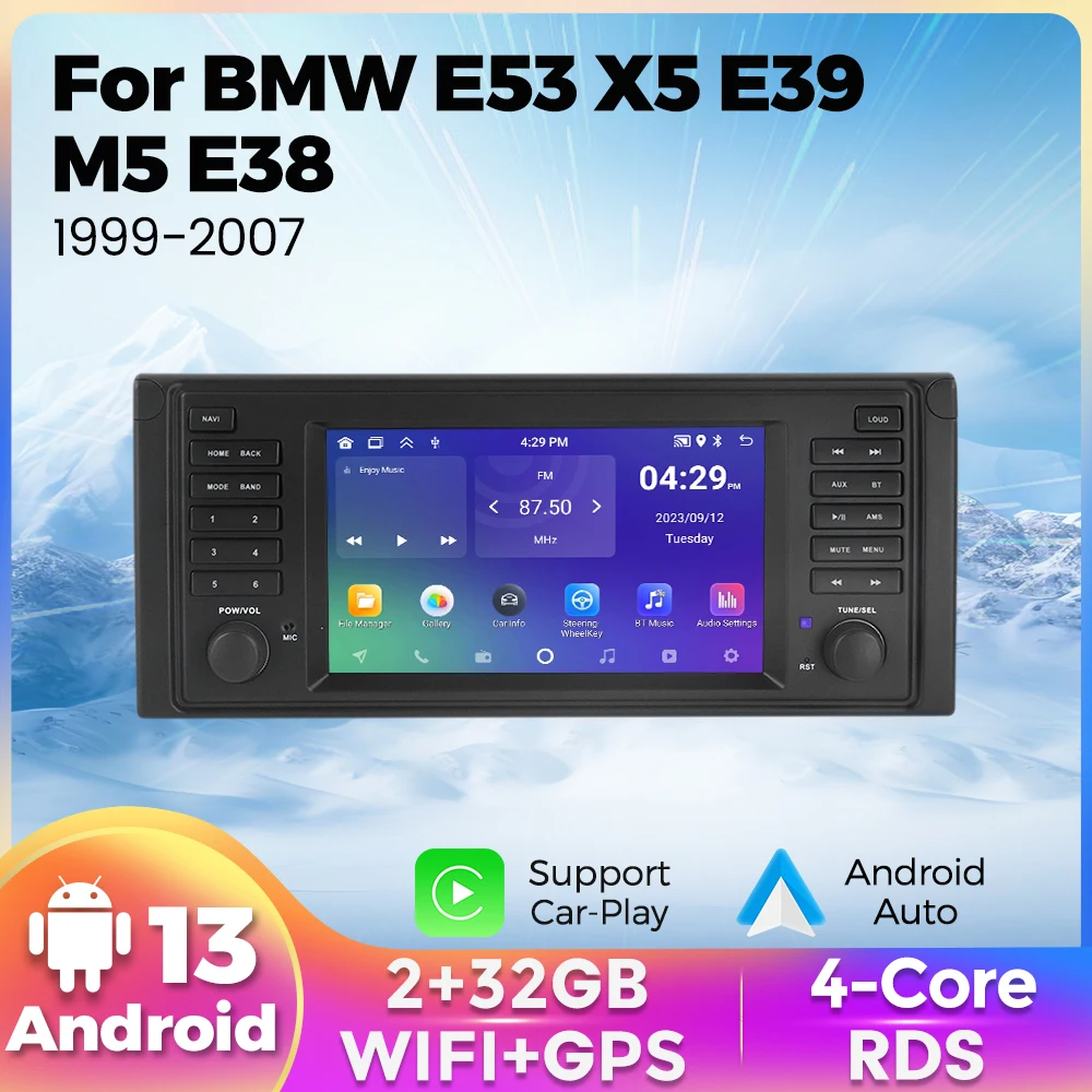 7-дюймовый Android 13 для BMW X5 E53 E39 E38 1999-2007 Автомобильный радиоприемник ...