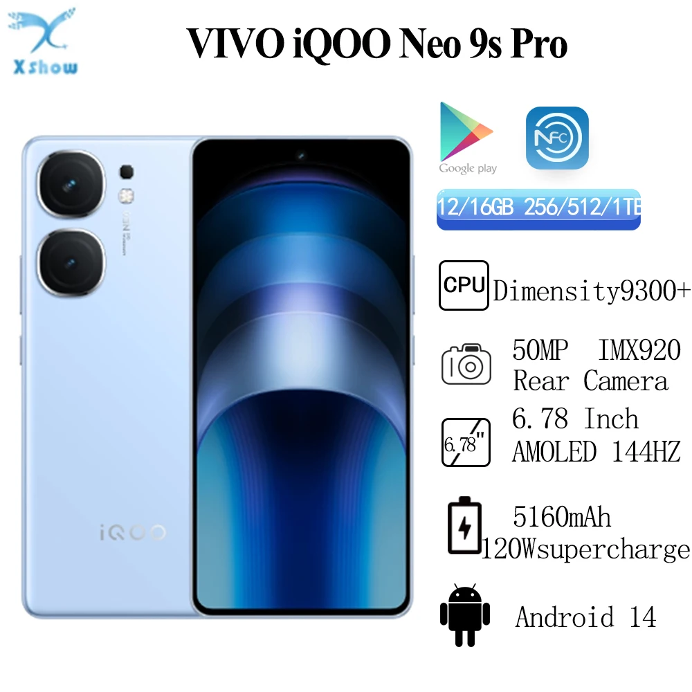 Оригинальный iQOO Neo 9s Pro 5G Dimensity 9300 +, аккумулятор 5160 мАч, 120 Вт SuperVOOC, 50 МП ...