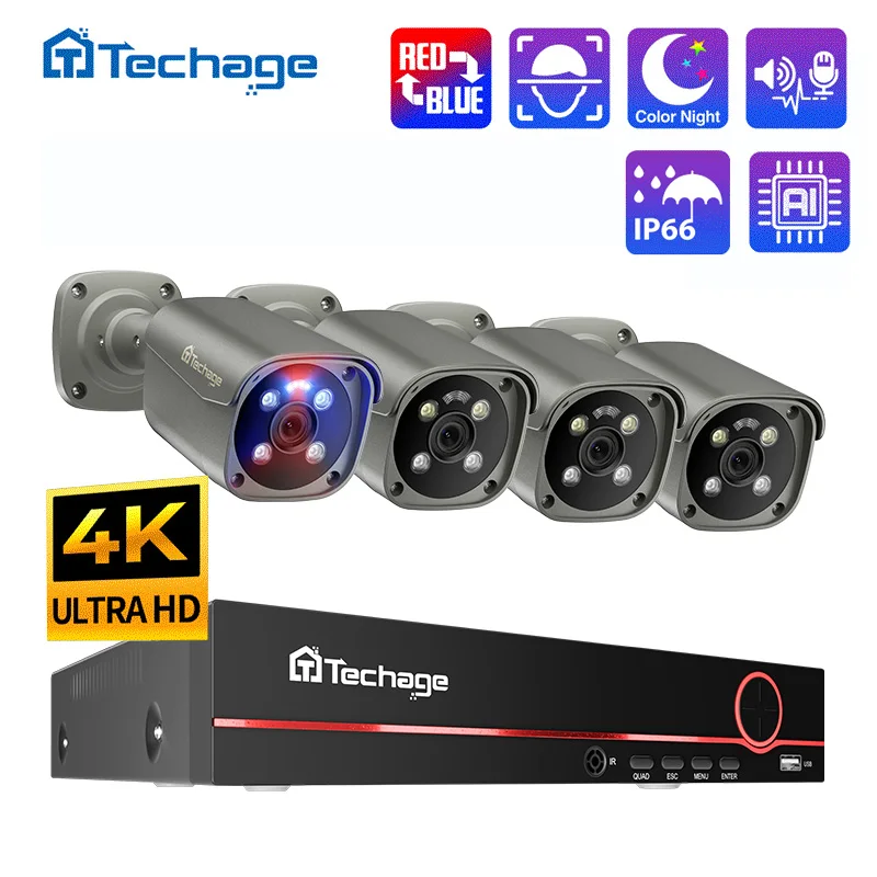 Система распознавания лица Techage Ultra HD 8MP 4K POE | AliExpress
