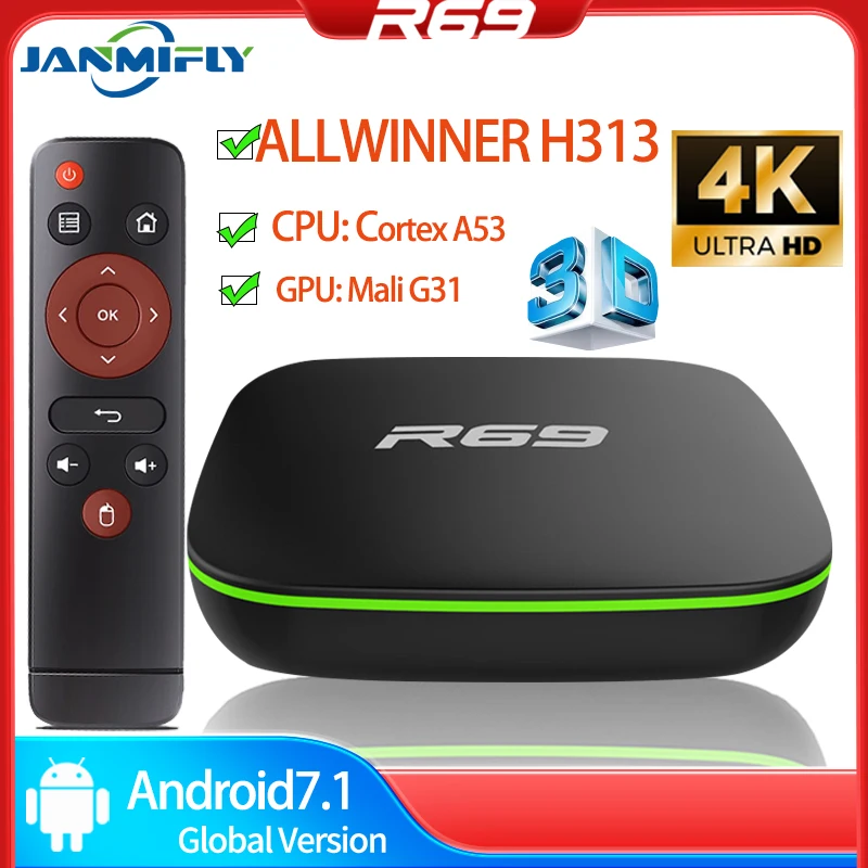 R69 Allwinner H313 Android 7.1 4K HD Медиаплеер Smart TV Box 1 ГБ ОЗУ 8 ГБ ПЗУ Выход HDMI ...