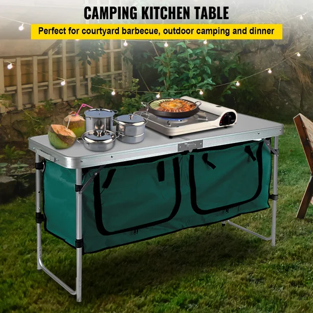 Camping Kitchen Station, Aluminum Portable Folding Camp Cook Table with ...