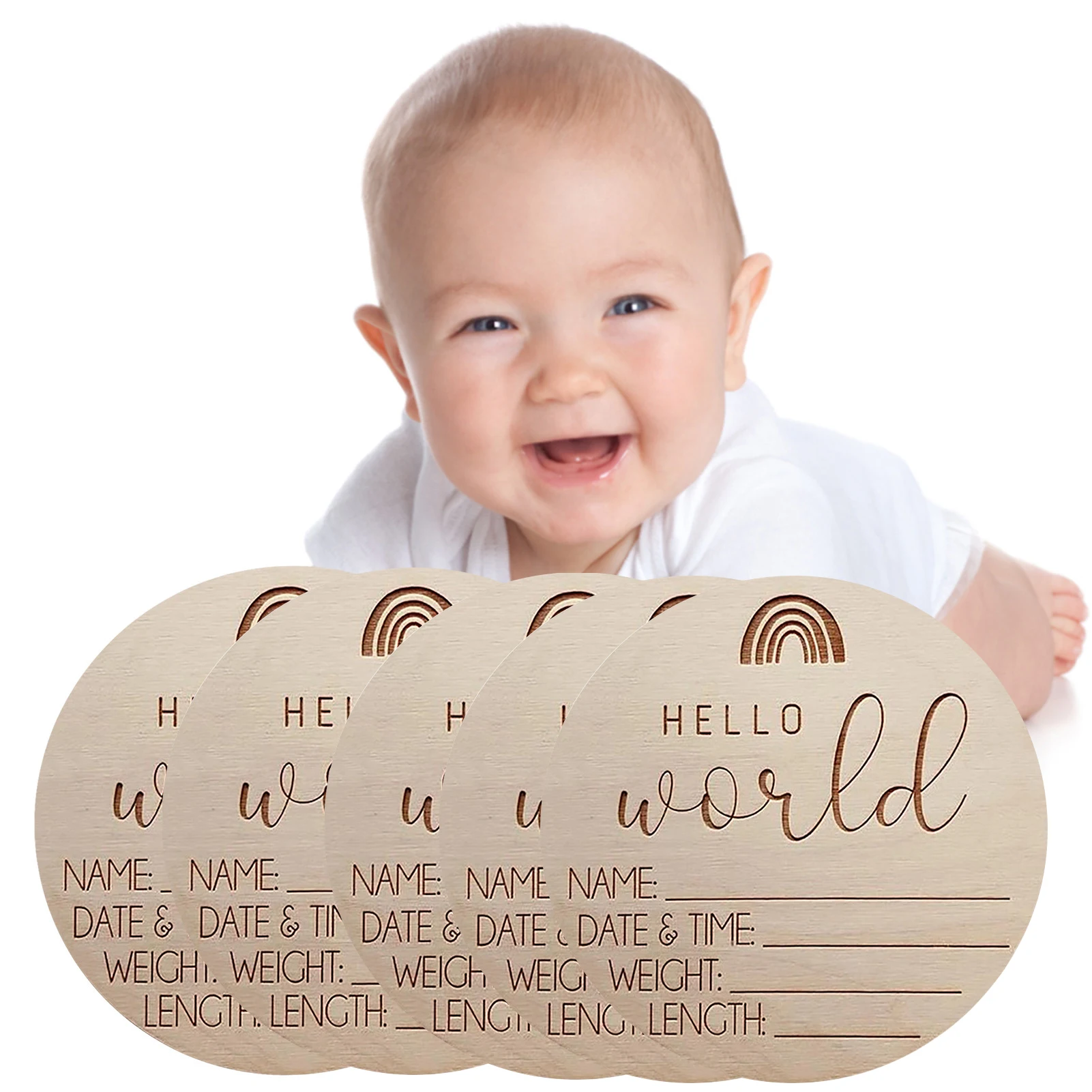 Birth Announcement Sign Round New Baby Sign 4 Inch Hello World Birth ...