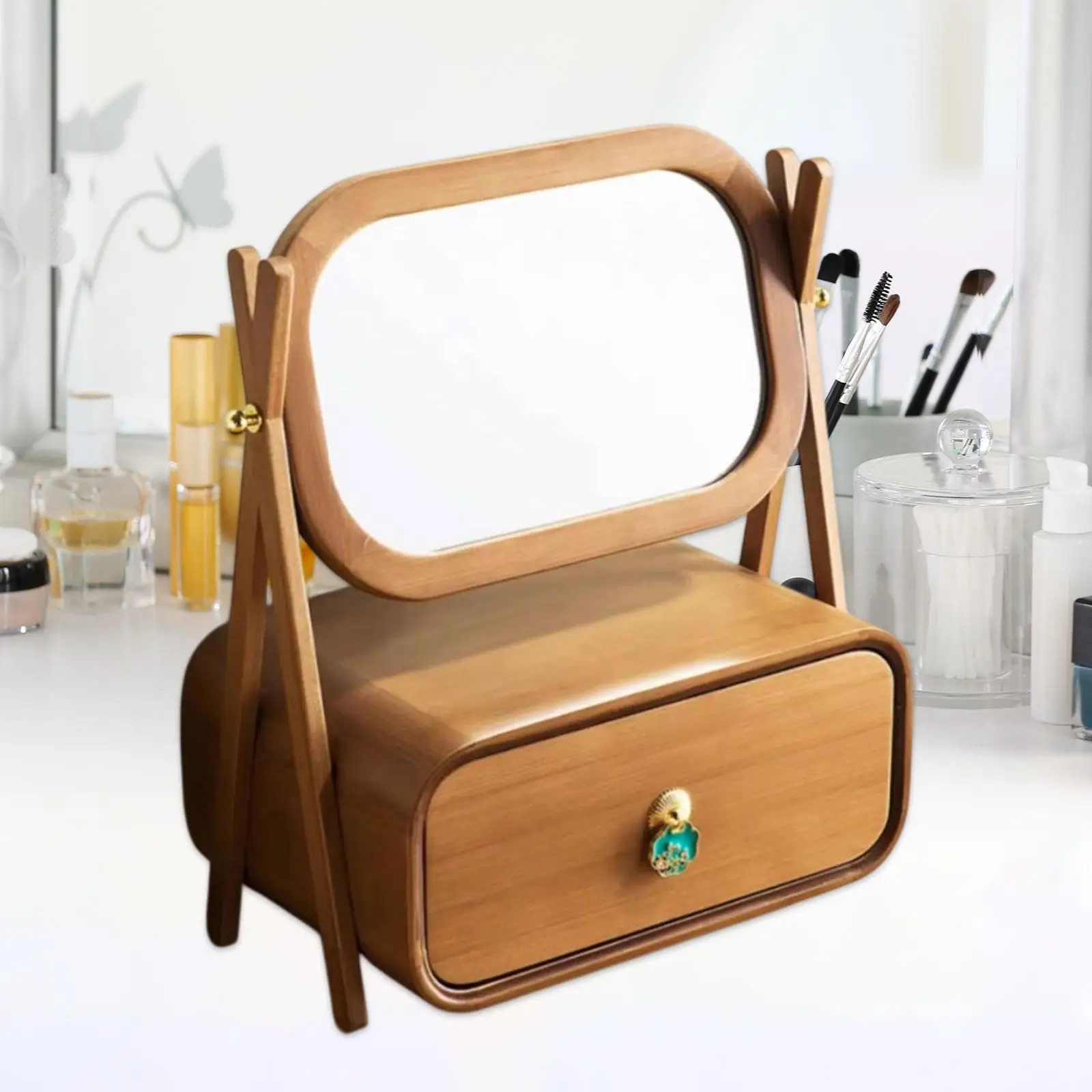 Деревянная шкатулка для драгоценностей с зеркалом шкатулка для безделушек контейнер с