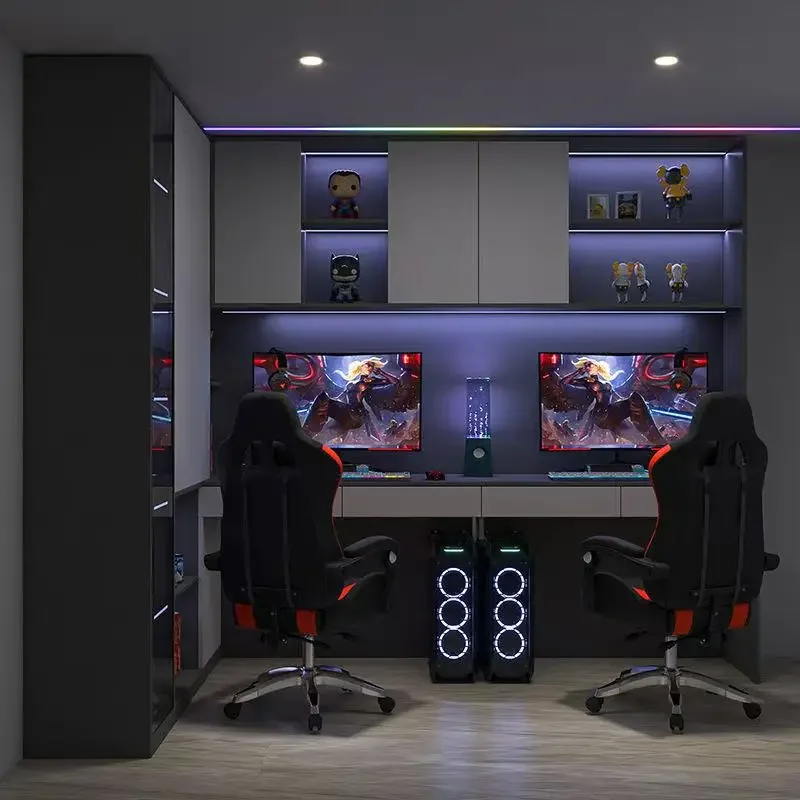 Угловой компьютерный шкаф-витрина Интегрированный двойной стол для ...