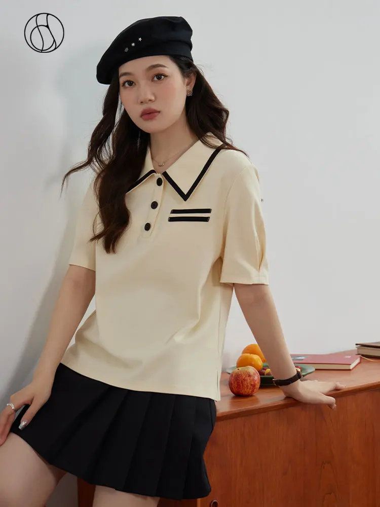 Женская хлопковая Футболка-поло DUSHU, бежевая офисная футболка ...