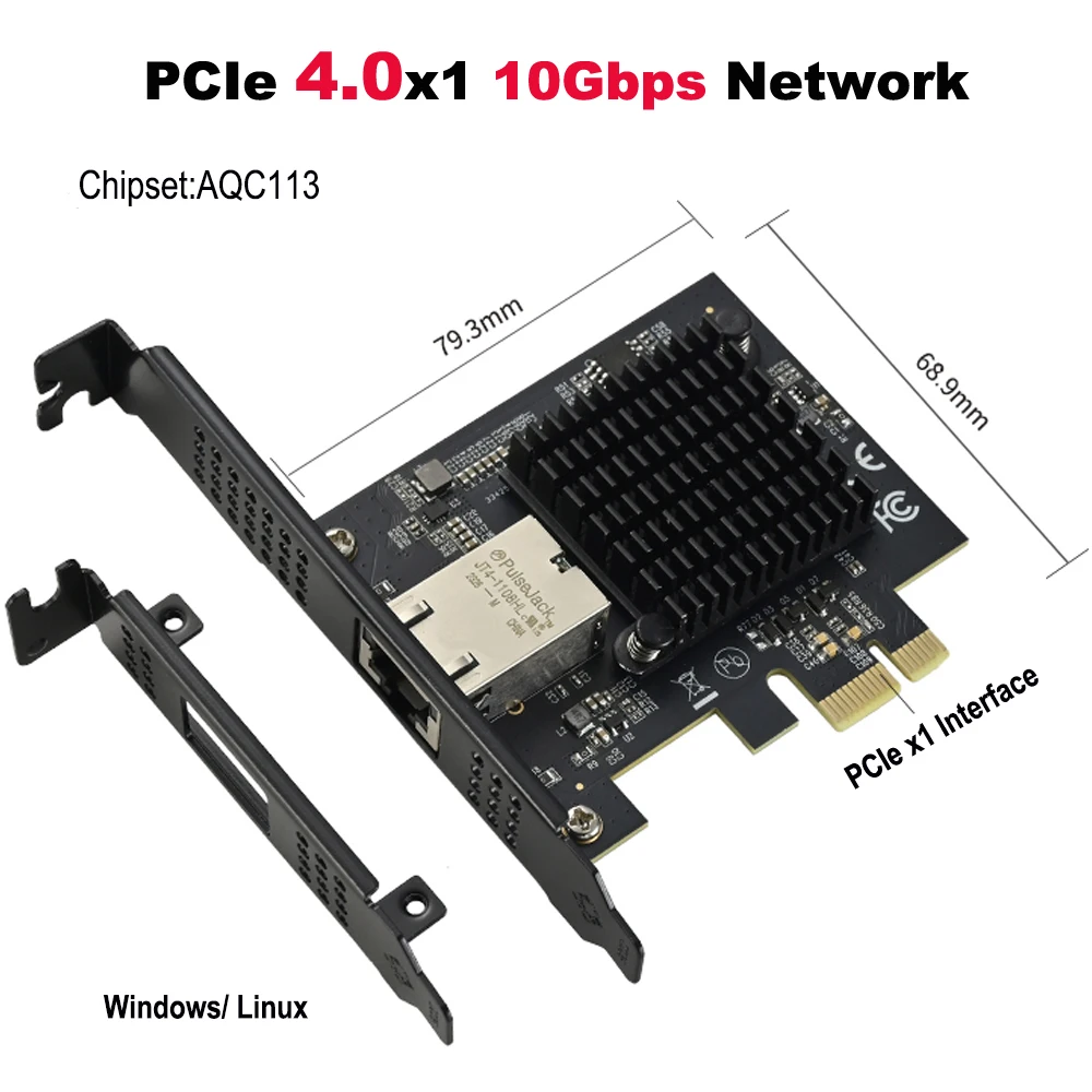 Сетевая Карта AQC113 PCIe X1, 10 Гбит/с, RJ45, Поддержка 1G/2,5G/5G/10Gbps, Проводная Локальная ...