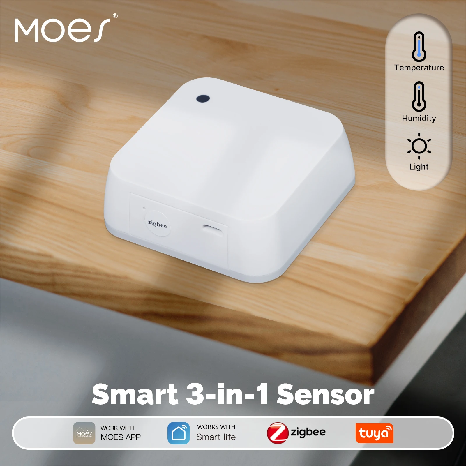 MOES Tuya ZigBee Smart Temperautre Humidity Light Sensor Illumination ...