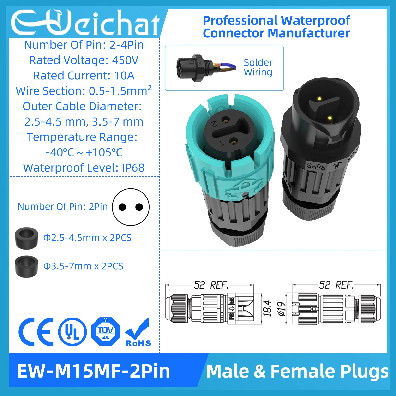Водонепроницаемый электрический соединитель E-WeiChat EW-M/P15-M28 | AliExpress