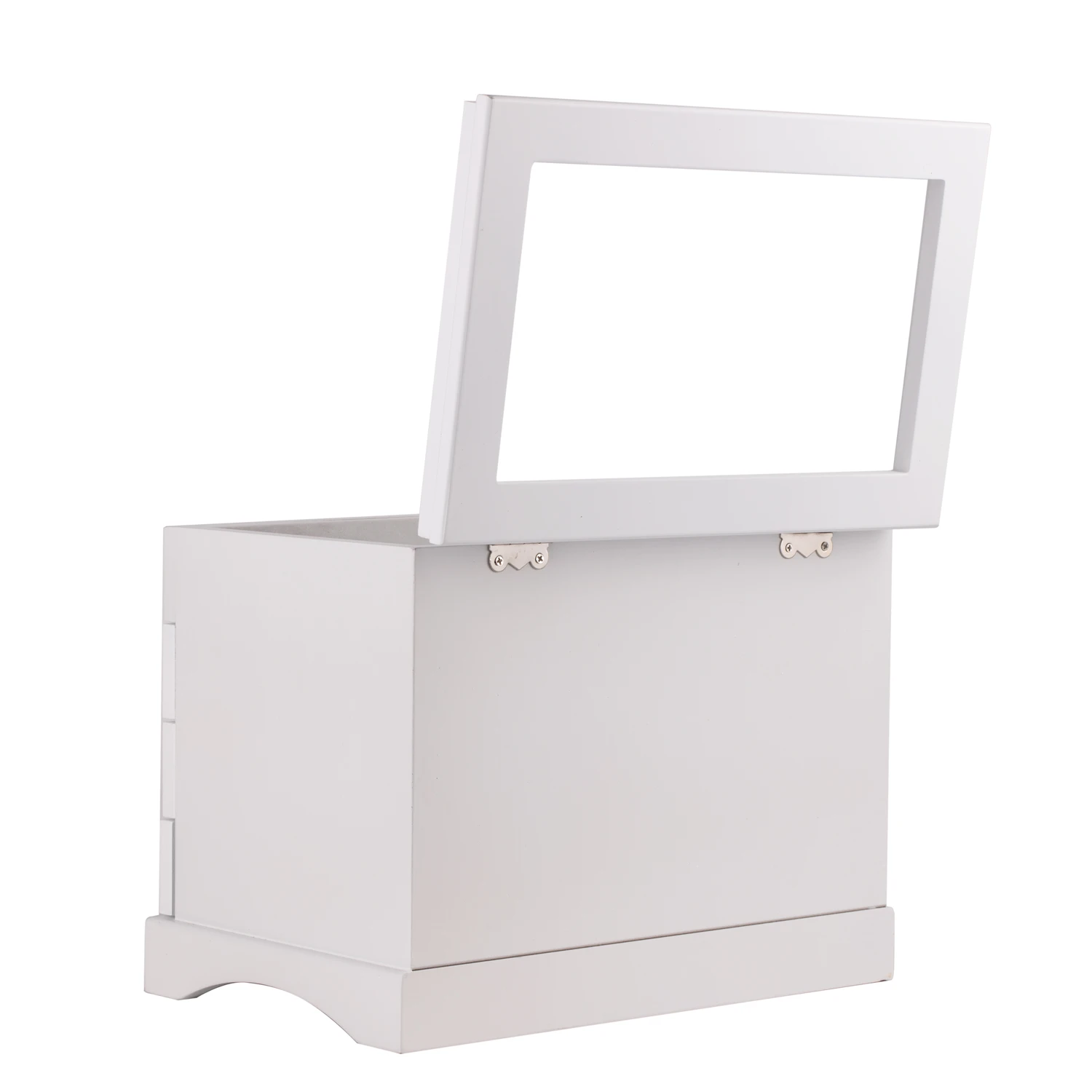 White Wooden Large Jewelry Box Glass Top Display Jewellery Storage Case ...