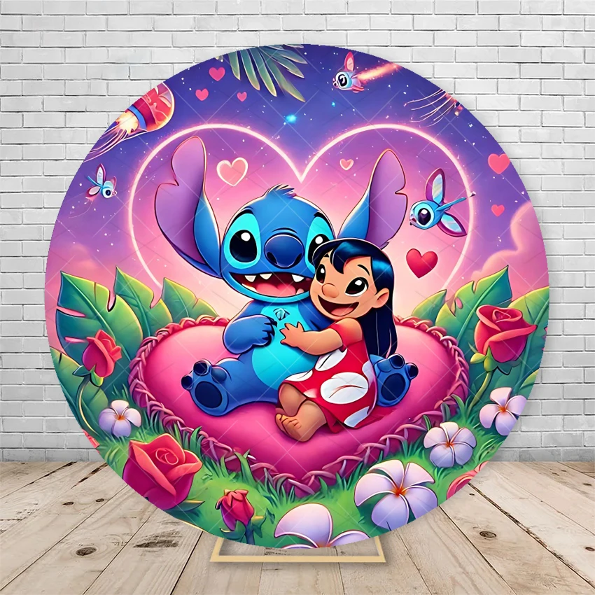 Круглый фон для вечеринки с эластичной тематикой Disney Lilo & Stitch ...