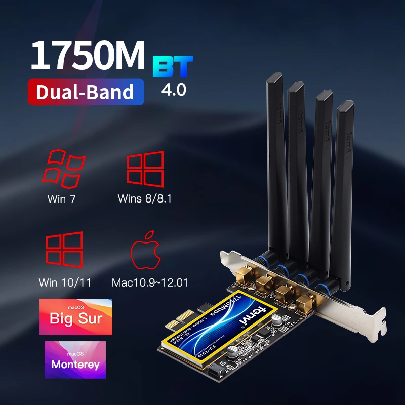 Fenvi T919 1750Mbps PCIe Desktop Wifi Card BCM94360 For MacOS ...