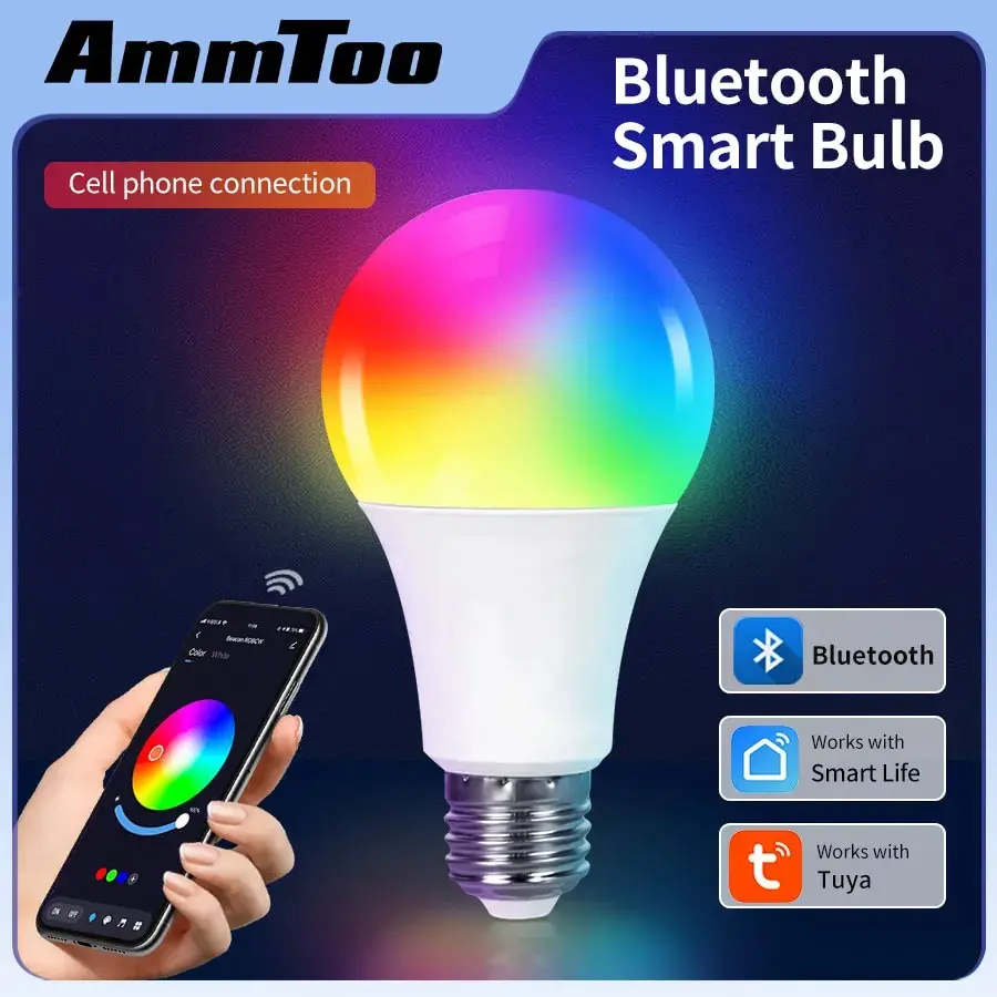 Умная светодиодная лампа AmmToo Tuya E27 RGB 110 в 220 в | AliExpress