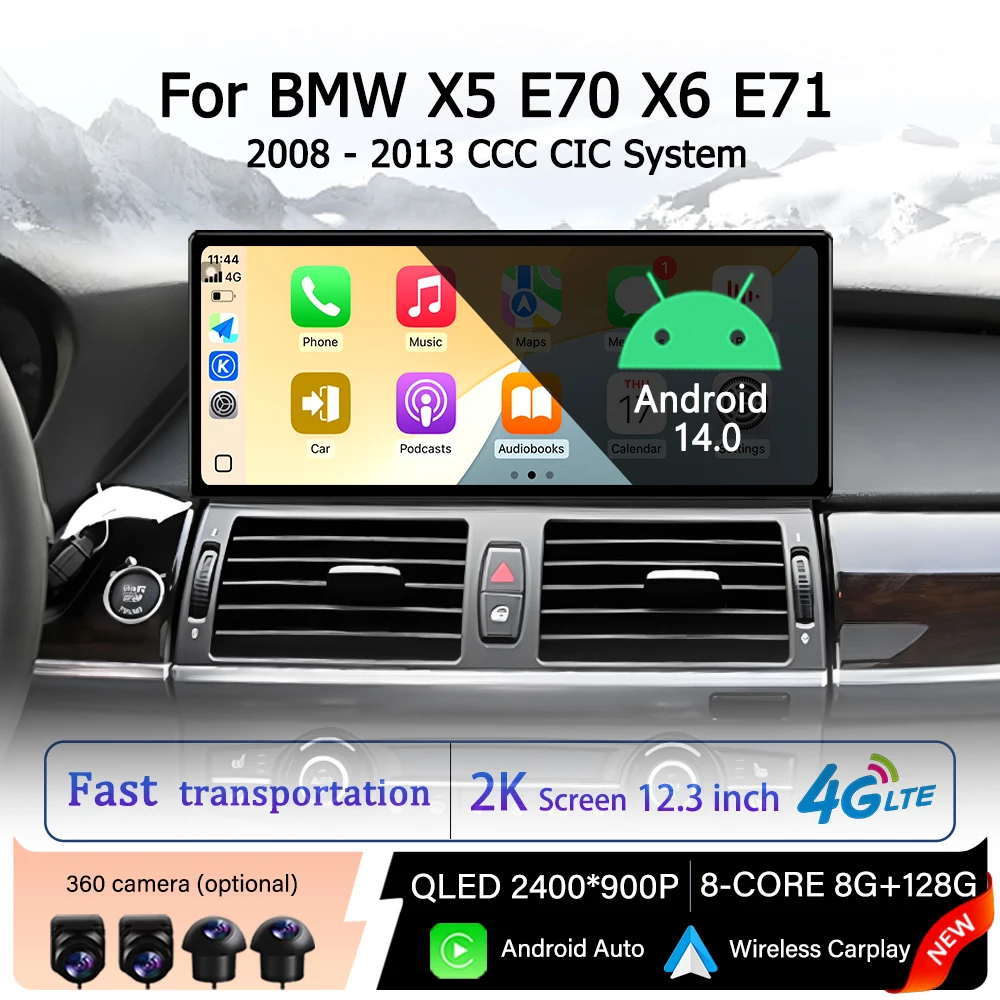 Беспроводное автомобильное радио Carplay Android 14 для BMW X5 E70 X6 ...
