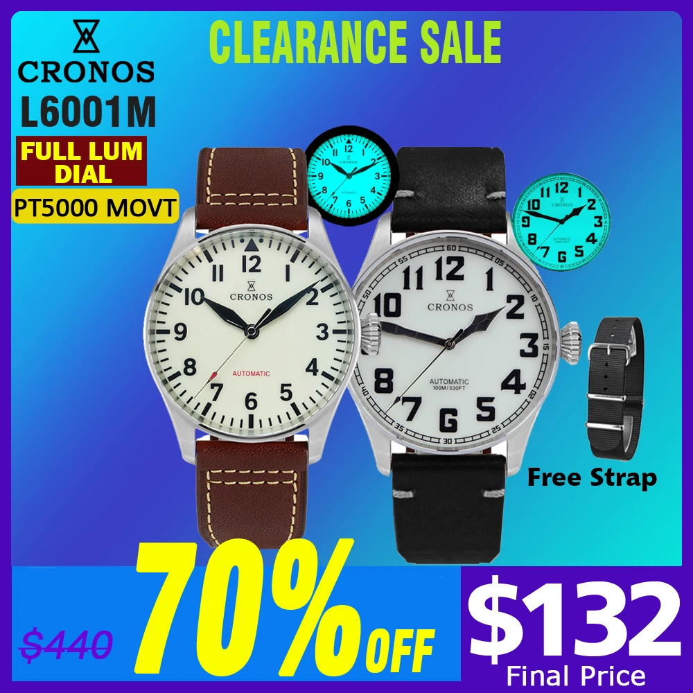 Cronos Pilot Flieger Механические мужские часы | AliExpress