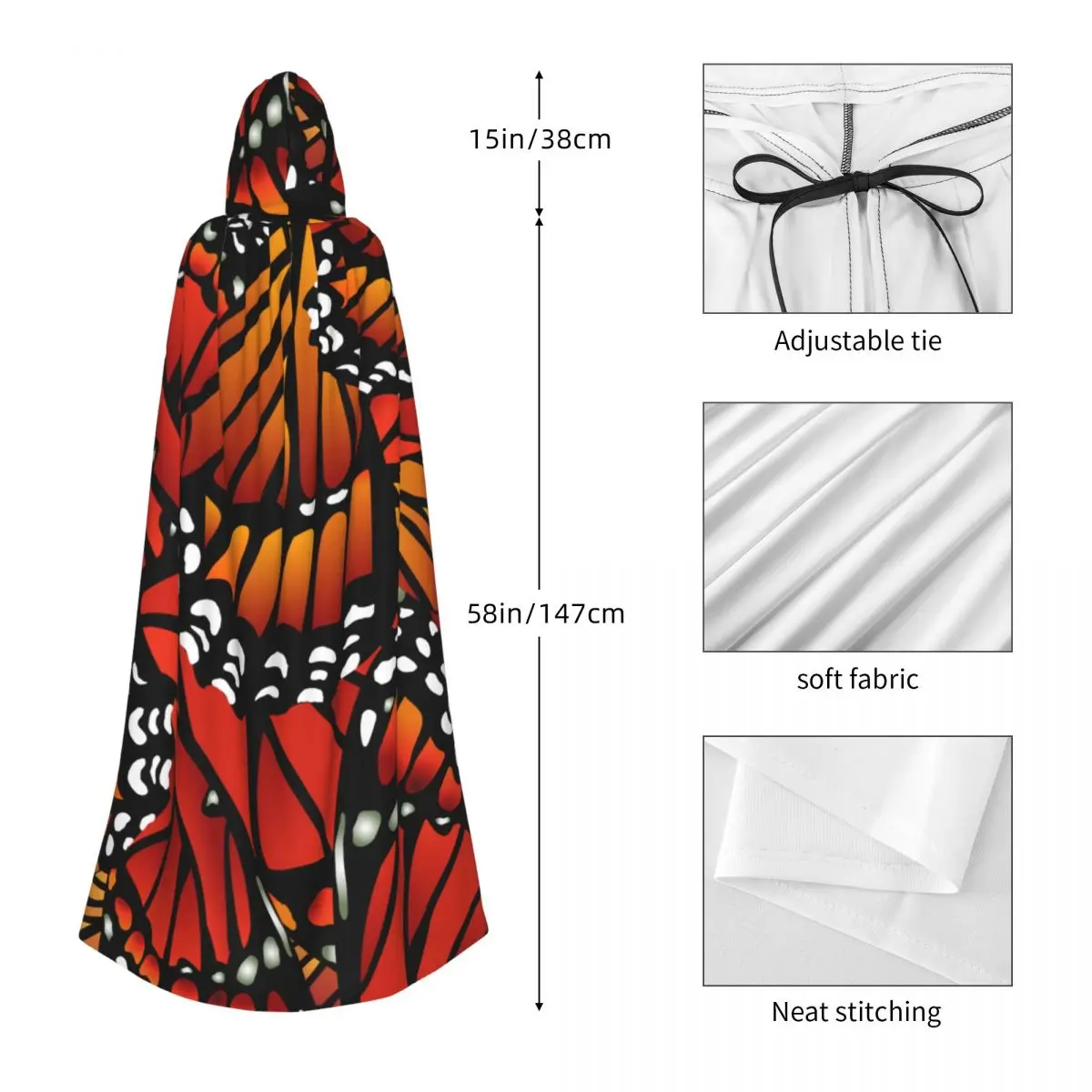 Monarch Butterfly Wings Adult Cloak Cape Hooded Medieval Costume Witch ...
