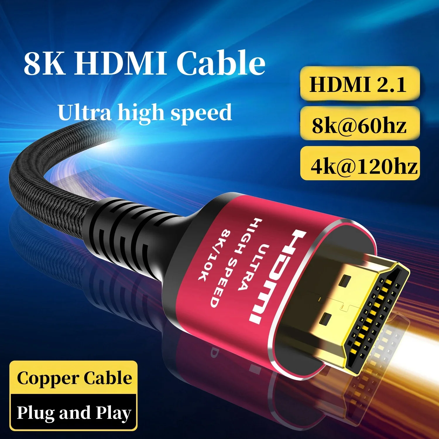 Длинные кабели 8K HDMI 2,1, 48 Гбит/с, высокоскоростная оплетка Cord-4K @ 120 Гц 8K @ 60 Гц ...