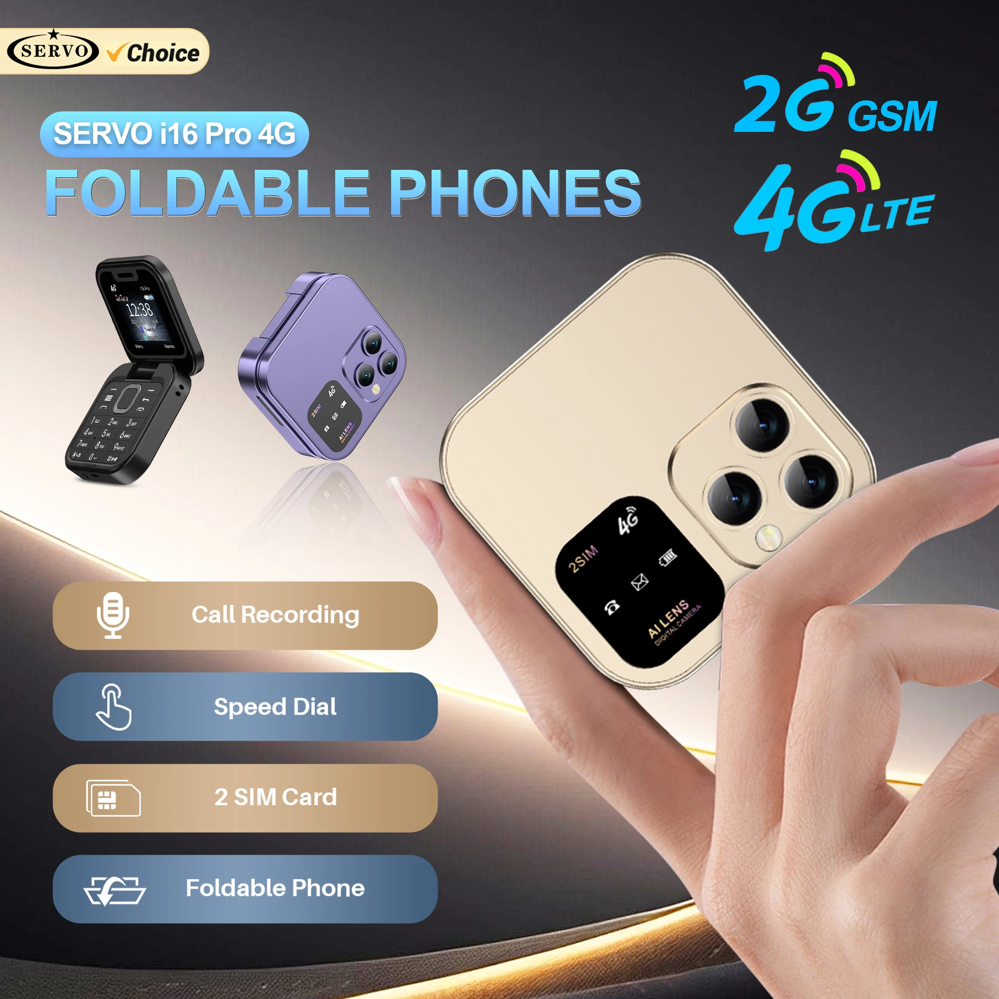 Сотовый Телефон SERVO I16 Pro Mini Flip, 2G/4G LTE, Две SIM-карты ...