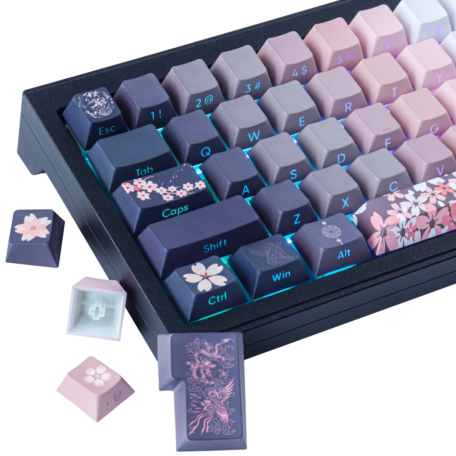 HYEKIT Peach Stewed Dragon PBT Cherry Profile Keycaps 135 Keys | AliExpress