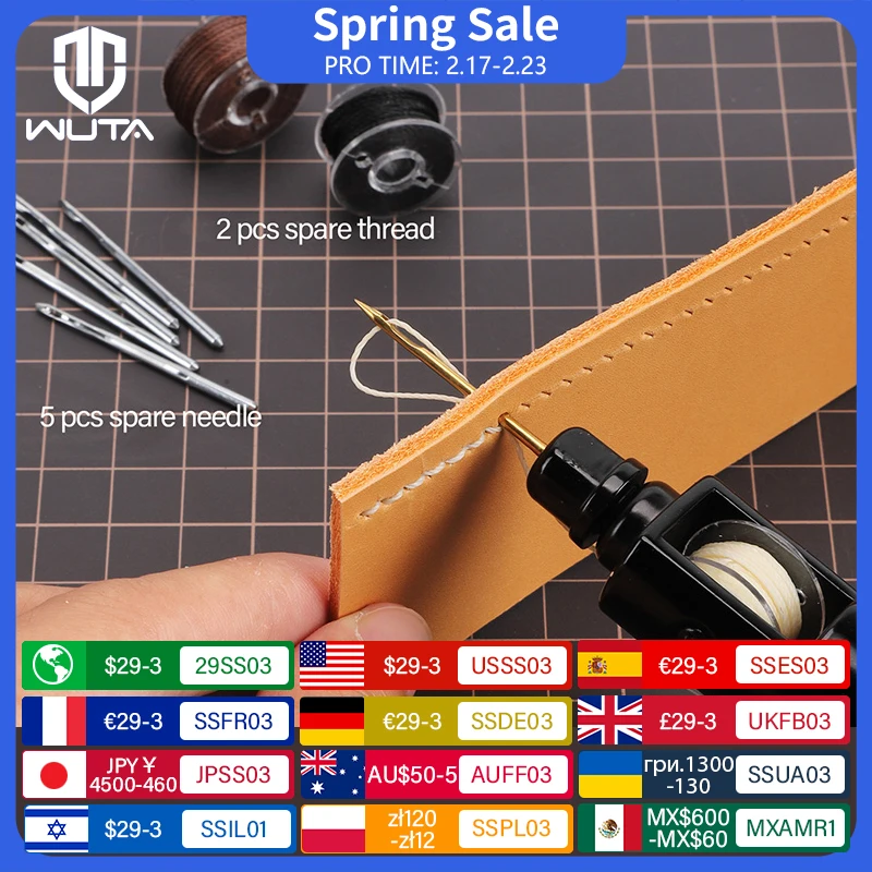 WUTA Машинка для шитья кожи, шило для строчки, быстрое шитье вручную, набор рабочих инструментов ...