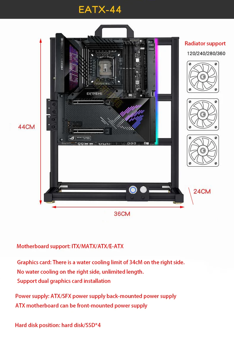 Open Chassis Rack Vertical Open Case Gamers Cabinet MOD DIY Aluminum ...