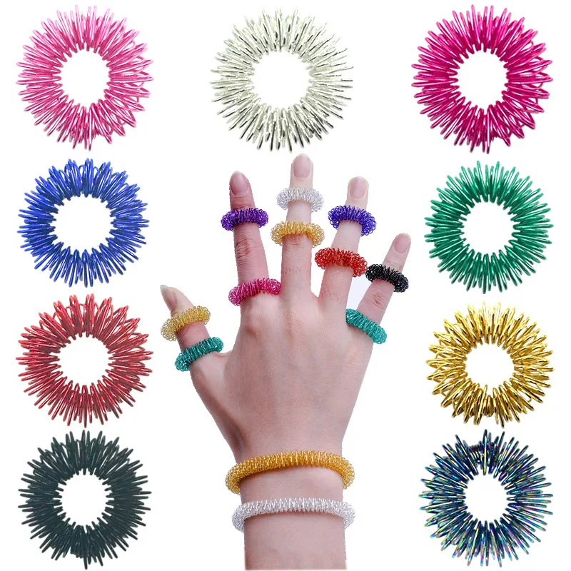 10Pcs Silver Massage Acupuncture Finger Rings Health Care Acupressure ...