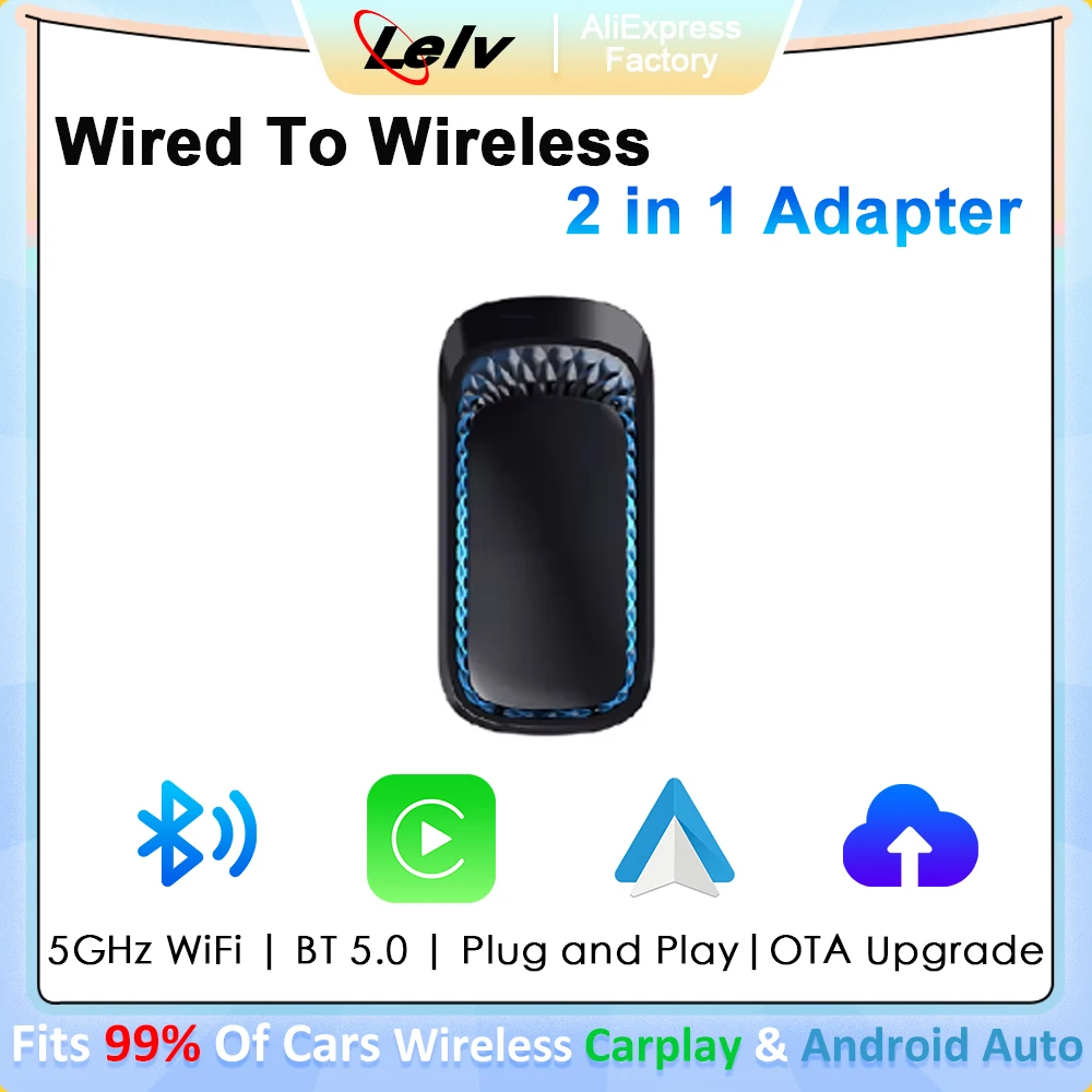 Lelv 2in1 RGB Беспроводной адаптер Carplay Smart Box USB Беспроводной Android Auto A2A Bluetooth ...