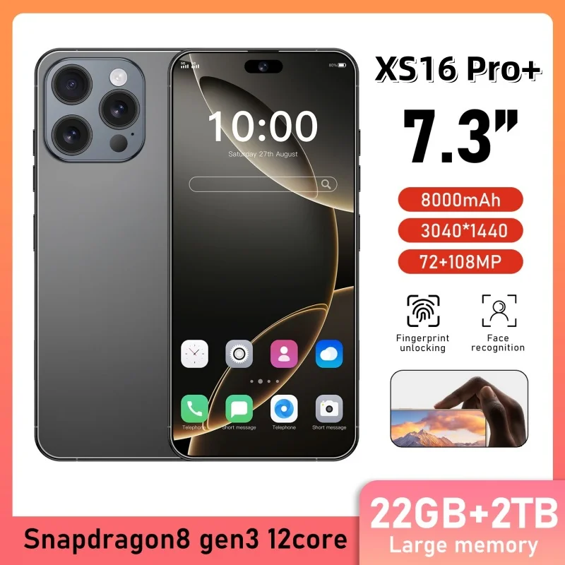 Оригинал для бренда 22 ГБ + 2 ТБ для смартфона 7,3 дюйма XS16 Pro + полноэкранный мобильный ...