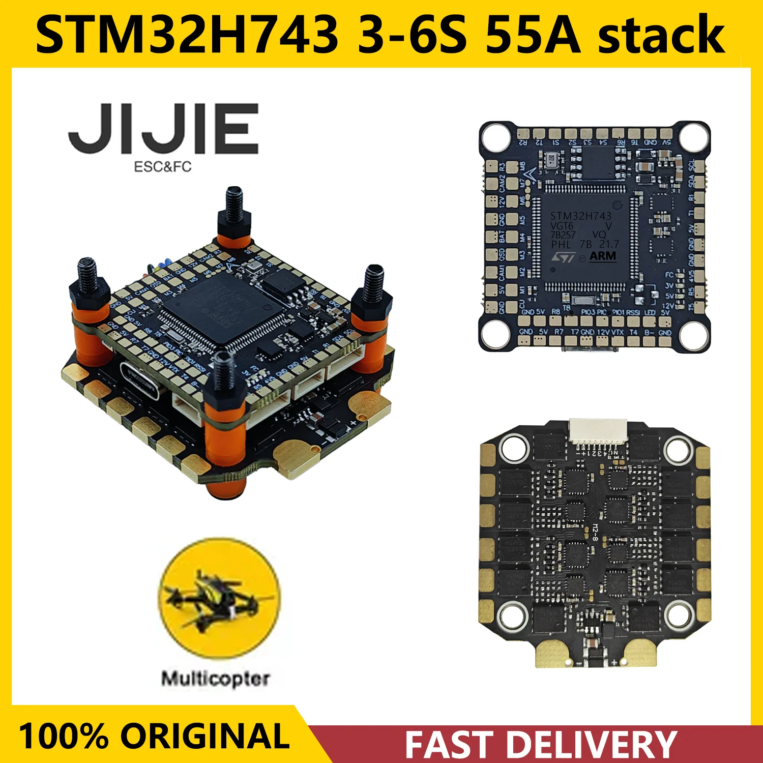 Контроллер полета JIJIE H743 и 70A FC&ESC Stack 3-8S 70A 128K 4 в 1 ESC для гоночного дрона ...