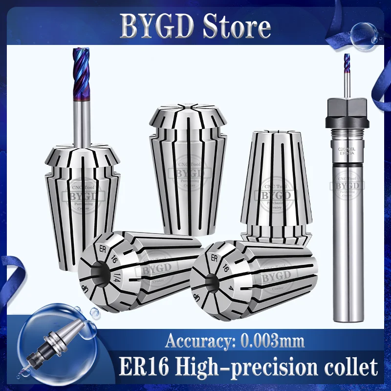 BYGD Высокоточный зажим ER16, пружинная сталь 0003 мм, для фрезерных станков с ЧПУ BT30 BT40 ...