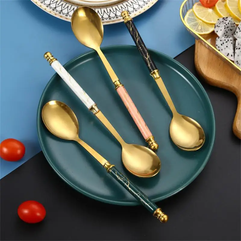 Marble Pattern Dessert Spoon Creative Handle Spoon Nordic European ...