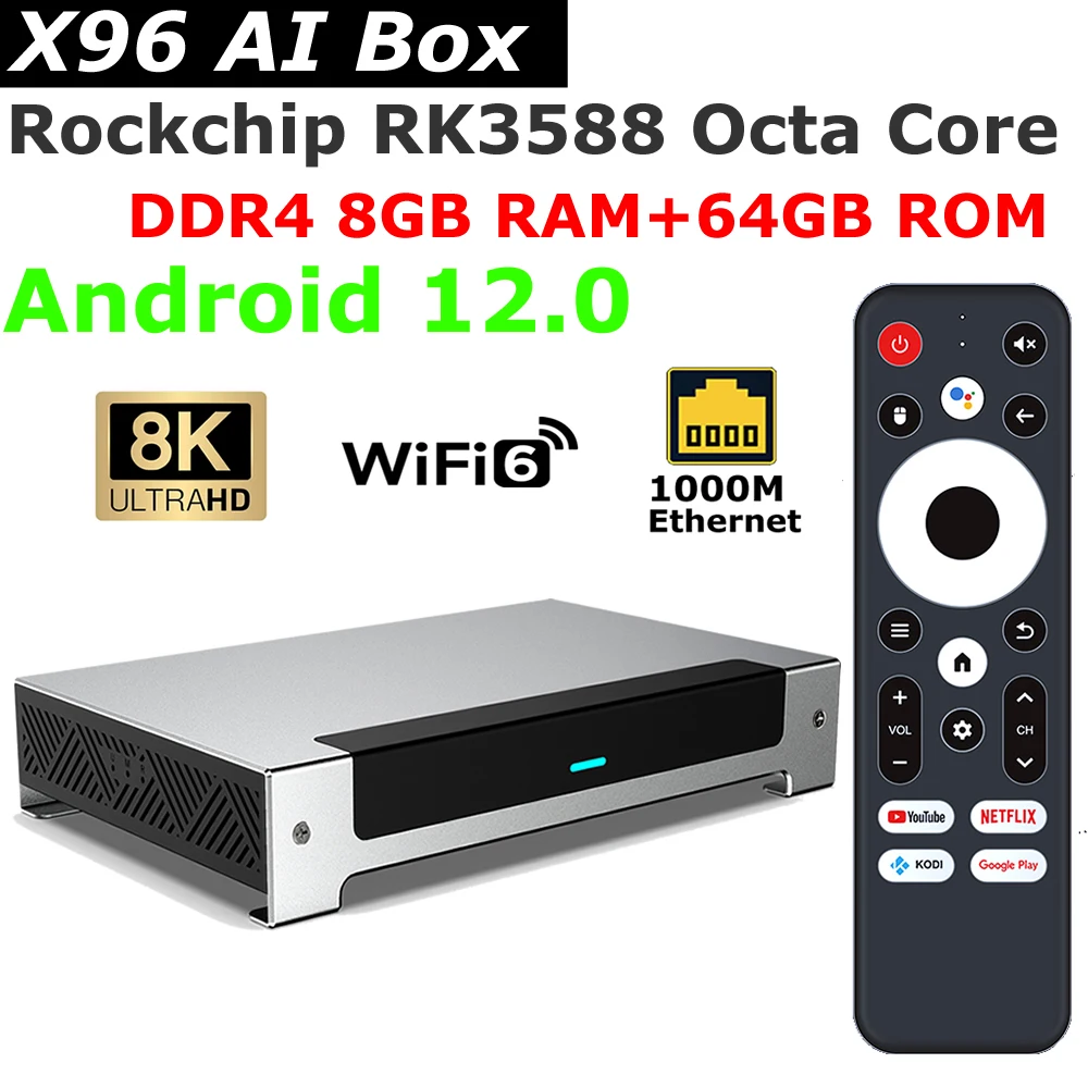 Rockchip RK3588 Octa Core X96 AI BOX Android 12 TV Box 8 ГБ DDR4 RAM 64 ...