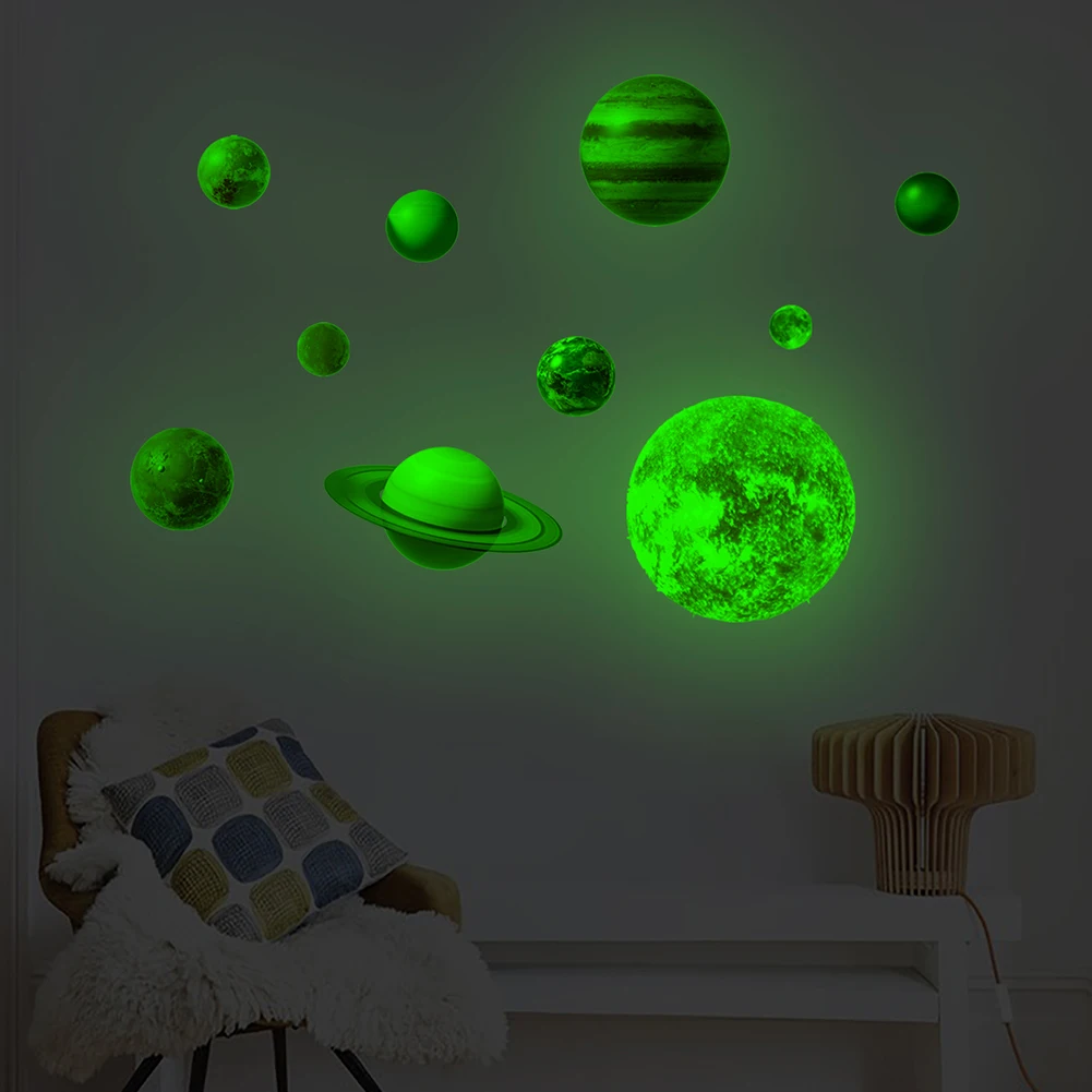 8Pcs/Set 8 Planet Solar System Wall Stickers Luminous Planets Dark ...