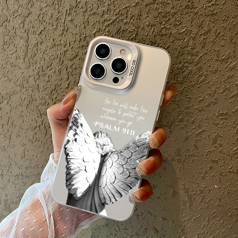 Angel Psalm Christian Quote Phone Case for iPhone 16 11 12 13 14 15 Pro ...