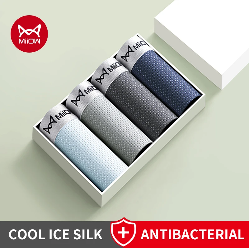 MiiOW, 4 шт., мужское нижнее белье из ледяного шелка, боксеры 7A, хлопковые антибактериальные ...
