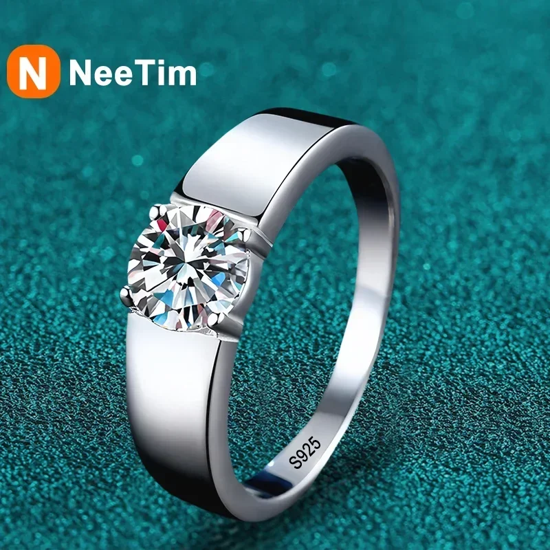 Мужское обручальное кольцо NeeTim из серебра 925 с муассанитом 2 карат | AliExpress