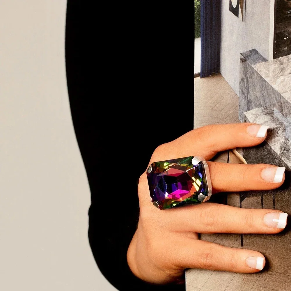 Женское кольцо с кристаллами, большое регулируемое кольцо цвета ...