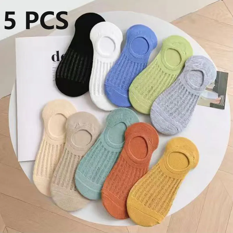 5 шт., женские хлопковые носки-невидимки | AliExpress
