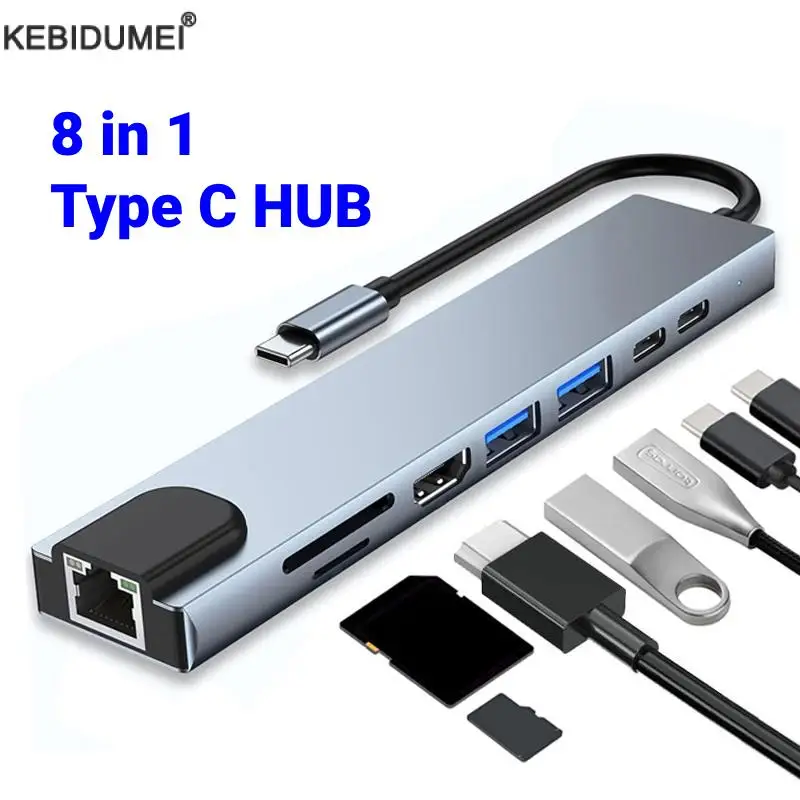USB 3.0 USB C Hub Type-C to 4K HDMI RJ45 PD Charge SD/TF Card Reader Type C to USB Adapter Dock ...
