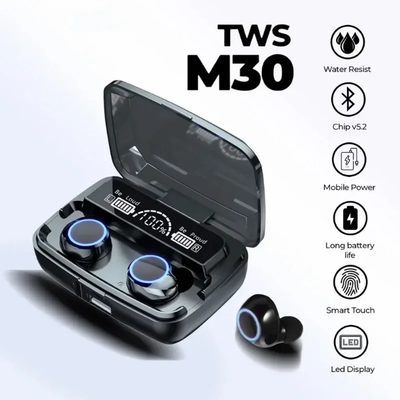 TWS-стереонаушники M30 BT5.3 с микрофоном, водонепроницаемые | AliExpress