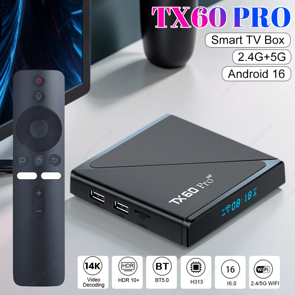 TX60 PRO Smart TV Box Android 16 ТВ-приставка 14K 2,4G 5G Dual WiFi 6 ...