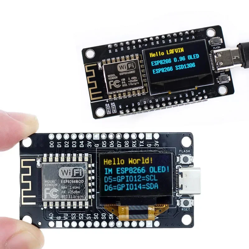 Nodemcu ESP8266 Макетная плата Последовательный модуль Wi-Fi CH340G с OLED-экраном 0,96 Type-C ...