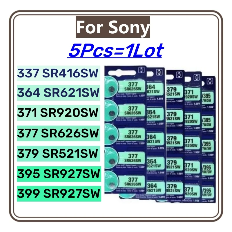 Серебряные батарейки для часов Sony 337 SR416SW 364 SR621SW 371 SR920SW ...