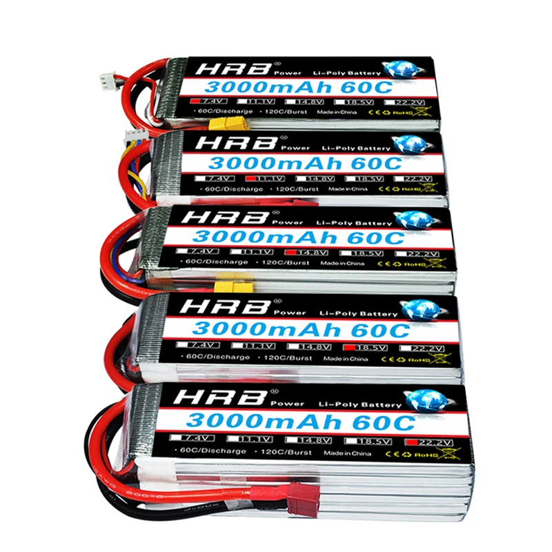 HRB 1 шт. 3000 мАч 3300 мАч Lipo 2S 3S 4S 6S 5S Аккумулятор 7,4 В 11,1 В 14,8 в 22,2 в 18,5 в ...
