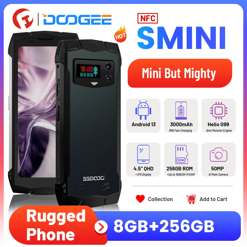 Смартфон DOOGEE S mini защищенный, 4,5 дюйма, qHD + IPS, 50 МП, 3000 ...