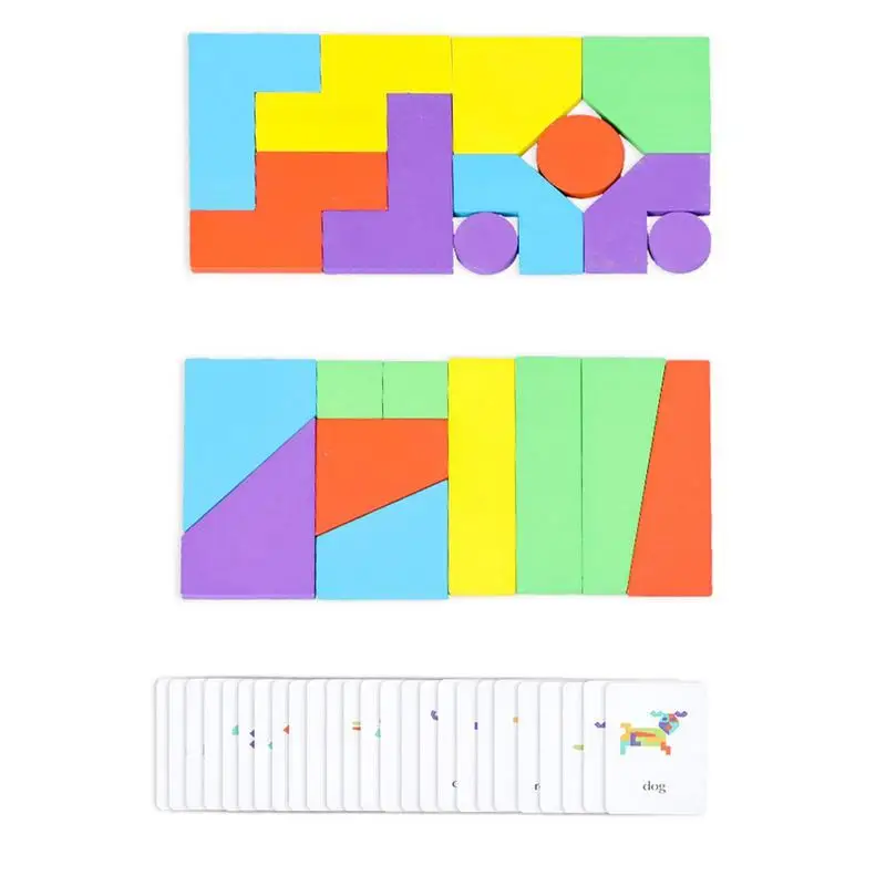 Wooden Pattern Blocks Set Geometric Shape Puzzle Kindergarten Classic ...