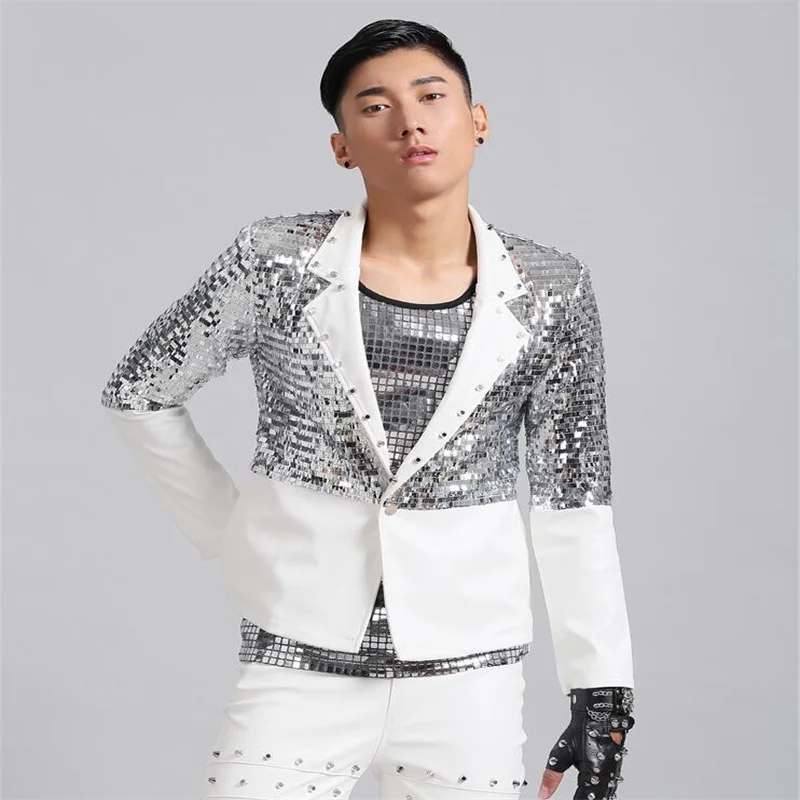 Sequins Blazer Men Suits Designs Rivets Jacket Stage Singers Clothes ...