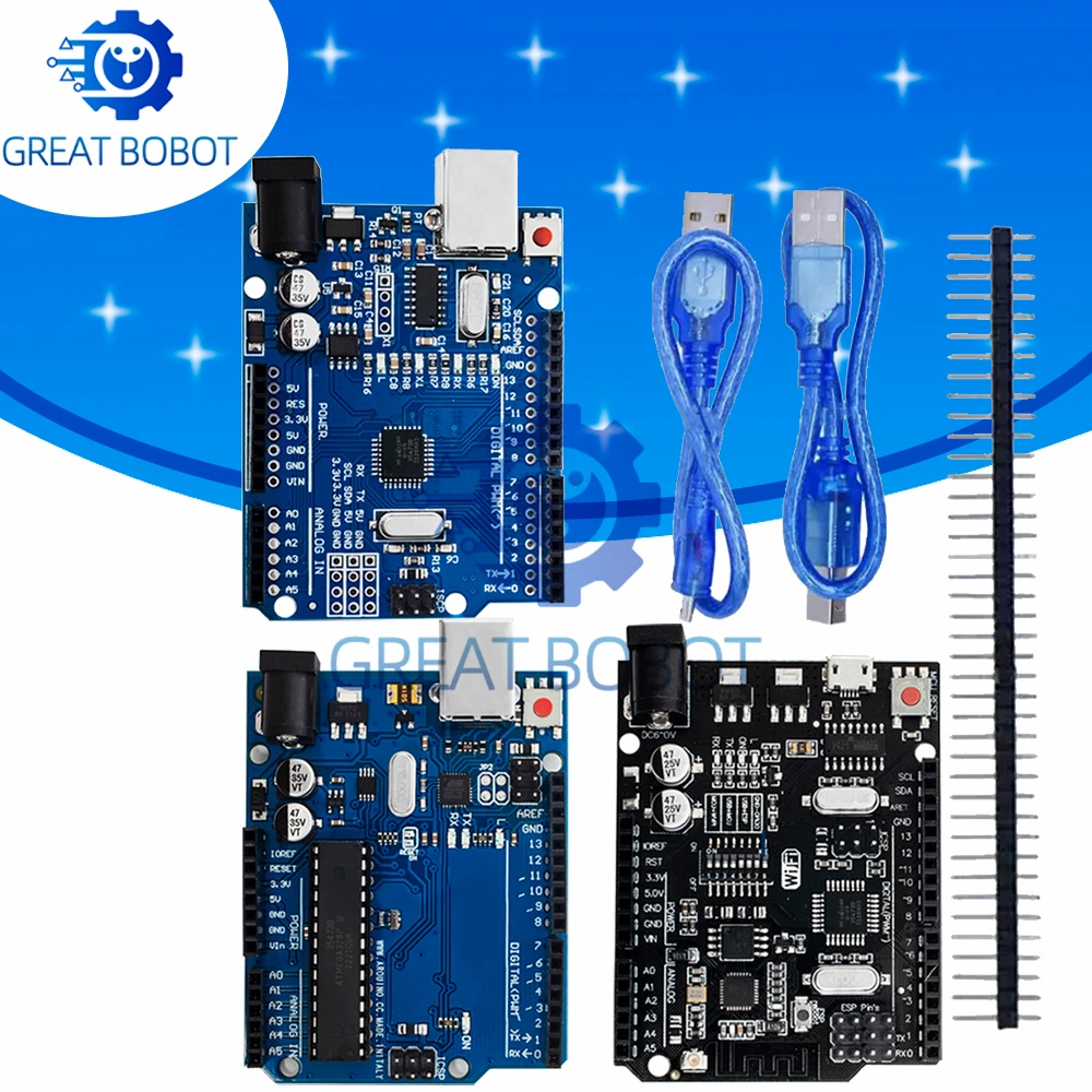 Официальная коробка UNO R3 ATMEGA16U2 / UNO + WiFi R3 оригинальный чип ATMEGA328P CH340G для ...