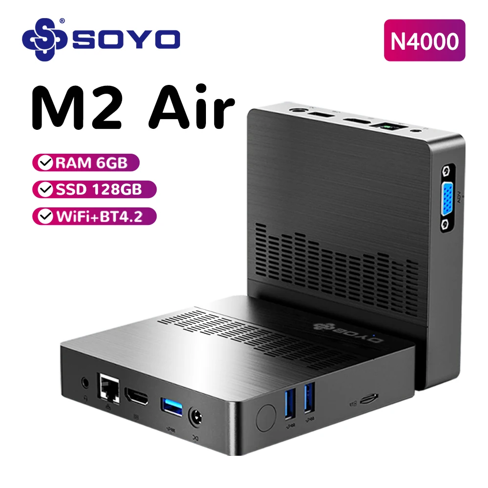 SOYO New M2 Air Mini PC Celeron N4000 CPU 6GB RAM 128GB ROM Desktop ...