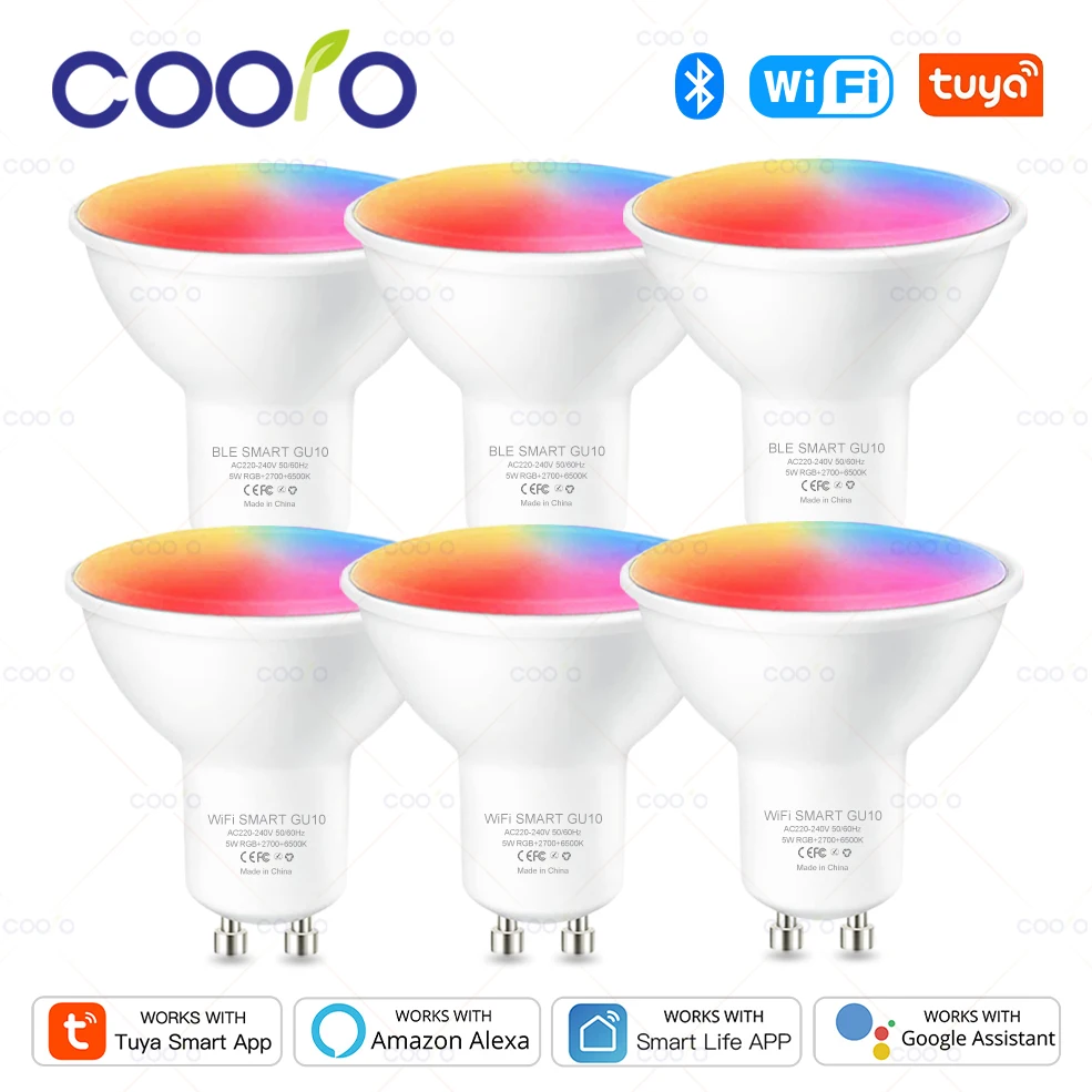Умная светодиодная лампа COOLO GU10 Tuya WiFi с регулируемой яркостью ...